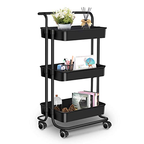 3-Tier Rolling Cart, Rolling Utility Metal Organization Cart with ...