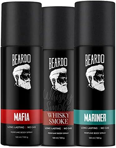 Beardo Body Spray Gift Set For Men (Pack of 3) (Whisky Smoke, Mariner ...