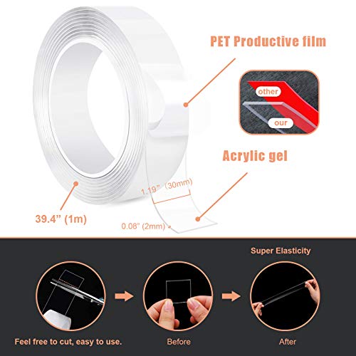 PBRO Nano Tape,Double Sided Tape Heavy Duty - Multipurpose Wall Nano Tape - Traceless Removable ...