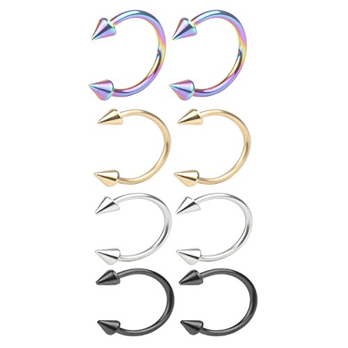 Buy DUY 4Pair 16G 8mm Black Steel Gold And Rainbow Circular Barbell ...