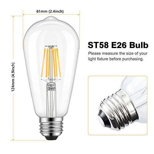Kohree ST58 Vintage Edison LED Light Bulb 60W Equivalent, Warm White ...