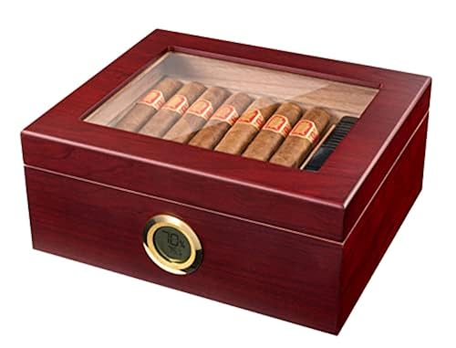 Mantello Royal Glass-Top Cigar Humidor - Cigar Box for 25-50 Cigars ...