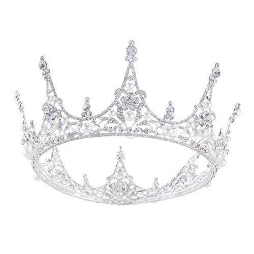 SSNUOY Silver Plated Pearl Crystal Bridal Crown Princess Crown ...