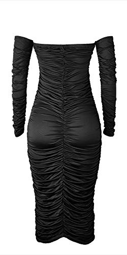 HOMELEX Off The Shoulder Bodycon Dress, Long Sleeve Sexy Solid Club ...