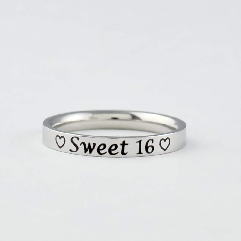 Amazon.com: Sweet 16 - Stainless Steel Stacking Band Ring, 16th ...
