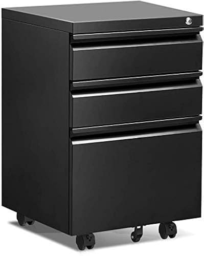 Black File Cabinet, 3 Drawer Mobile File Cabinet with Lock and Wheels ...