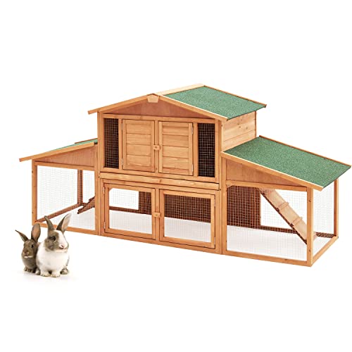 YOLENY Rabbit Hutch Rabbit Cage Indoor, 89" Outdoor Wooden Two Story ...