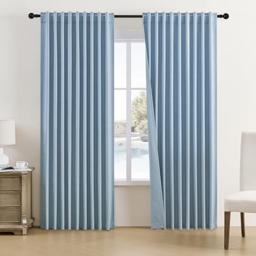 DUALIFE Dusty Blue Linen Pleated Curtains-72 Inch Wide Vertical Drapes ...