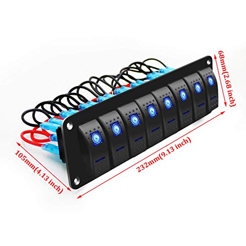 12V 24V Rocker Switch Panel 8 Gang Toggle Switches Waterproof ON/Off ...