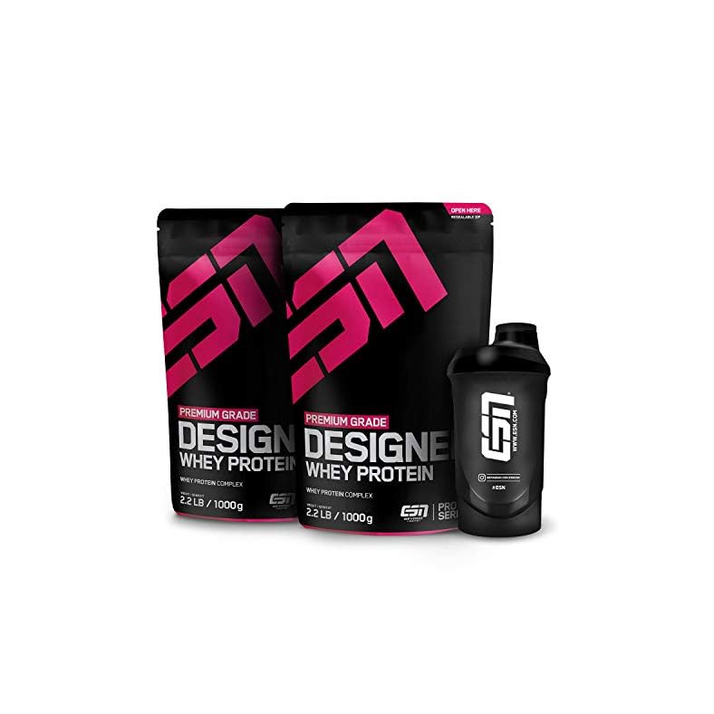 ESN Designer Whey Proteinpulver + Gratis Shaker, Chocolate, 2 x 1 kg ...