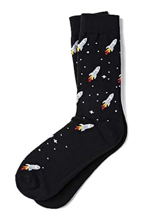 Men's Black Rocket Ship Space Novelty Crew Dress Socks at Amazon Men’s ...
