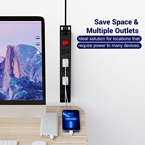 6 Outlets Wall Mount Power Strip, Metal Rack Mount Power Outlet with 6 ...