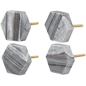 Set of 4 Gray Hexagon Marble Knobs - Decorative Drawer Pulls for Cabinets, Dressers, Desks ...