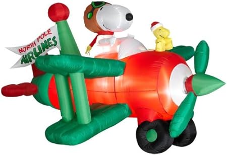 Amazon.com : Peanuts Airblown Animated Christmas Snoopy in Bi-plane ...