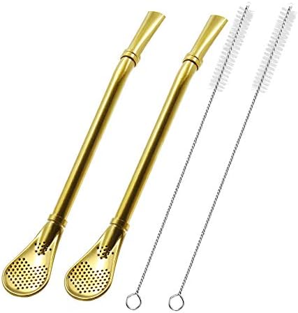 N/A/ N A Steel Drinking Straws with Filter Spoon, 2 Pack Tea Straws ...