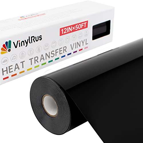 VinylRus Heat Transfer Vinyl-12” x 50ft Black Iron on Vinyl Roll for ...