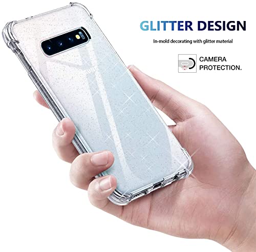 KIOMY Clear Glitter Case for Samsung Galaxy S10 Plus, Girls Women Bling Sparkly Shiny Luxury ...