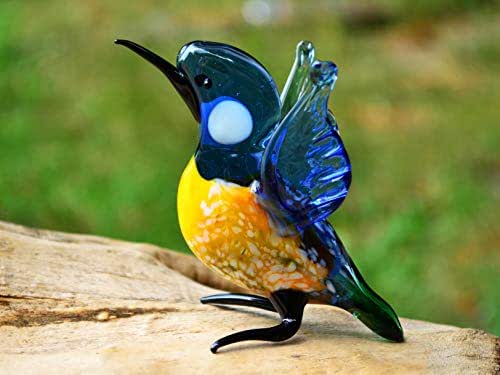 Amazon.com: Blue Glass Bird Figurine Animals Glass Blue Bird Sculpture ...