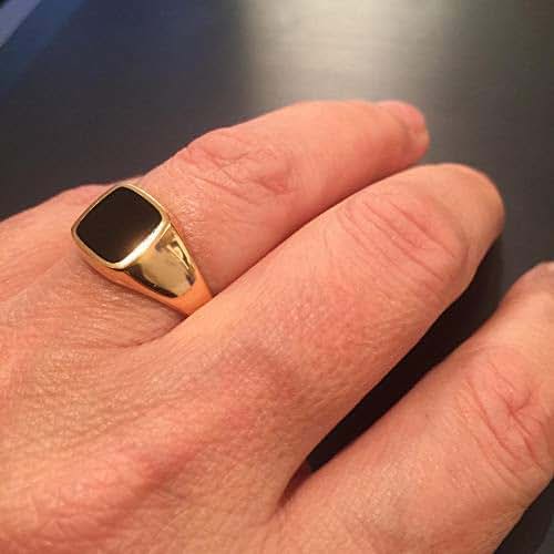 Amazon.com: Gold Onyx ring Signet Black square Ring, Size 8 us: Handmade
