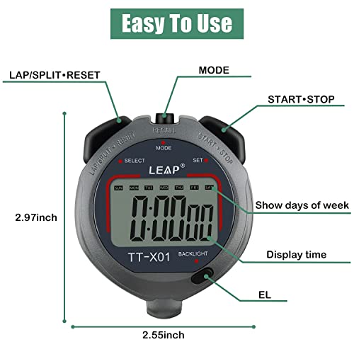 LEAP Digital Stopwatch Timer, Large Display Stop Watch with 30M ...