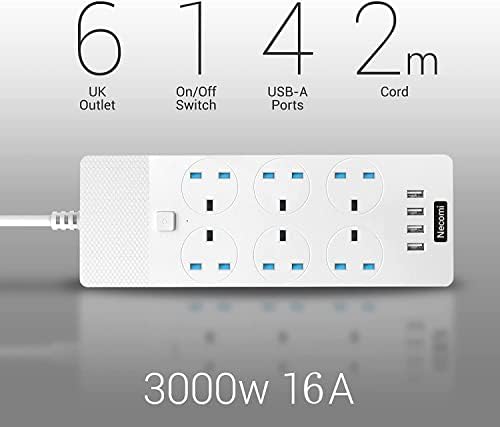 Necomi Universal Power Strips Extension Lead Outlets, All in one Wall ...