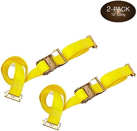 DC Cargo Mall 2Pk E Track Ratcheting Straps Cargo TieDowns, 2 x 12 Heavy Duty Yellow Polyester ...