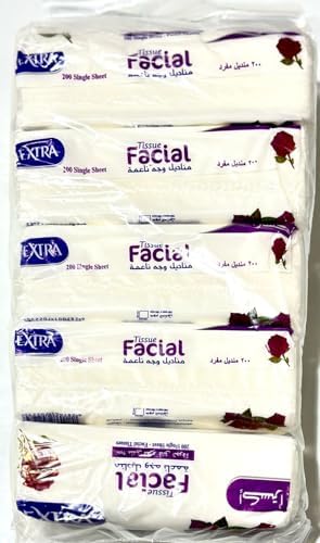 Extra Facial Tissue, 200 Single Sheets, Pack of 5, White price in Saudi ...