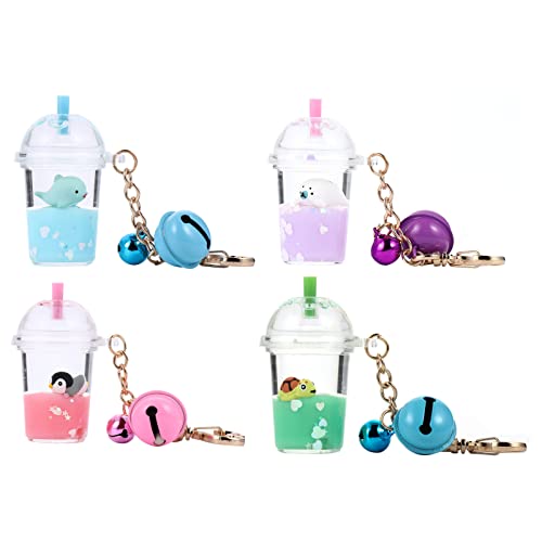 PRETYZOOM 4pcs Boba Tea Keychains Kawaii Floating Animal Keychain with ...