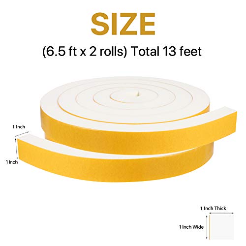 Foam Insulating Tape-2 Rolls, 1 Inch Wide X 1 Inch Thick Total 13 Feet Long, Thick Foam Strips ...