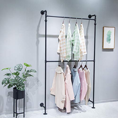Industrial Clothes Rack, Wall Mounted Black Iron Garment Bar, Multi ...