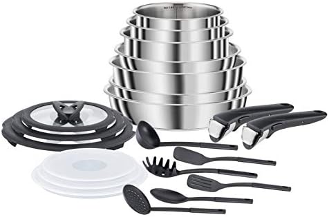 Seb L953SK04 Compact Stainless Steel Cookware Set 20 Pieces, Induction ...