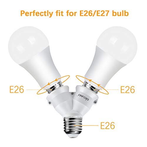 DiCUNO 2 in 1 E26 Socket Splitter Adapter, Two E26 Standard Medium Base Bulbs in One Socket Y ...