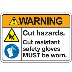 Aluminum ANSI Safety Sign - Warning Cut Hazards - 14"h x 20"w, White ...