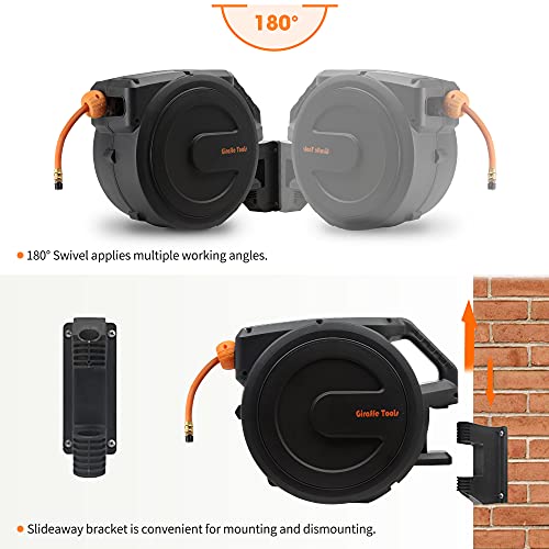 Giraffe Tools Retractable Air Hose Reel Enclosed with 3/8 in. x 50 ft Hybrid Hose, Lightweight ...