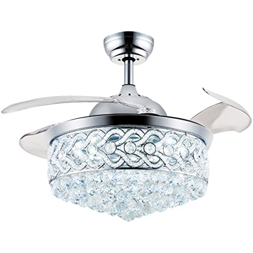 42 Inch Modern Chandelier Crystal Ceiling Fan with Light Remote Dimmable Fandelier Ceiling Fan ...