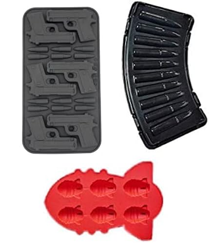 3 Pack Combo Ice Tray Molds Silicone Trays Handheld Gun, Bomb and Hard ...