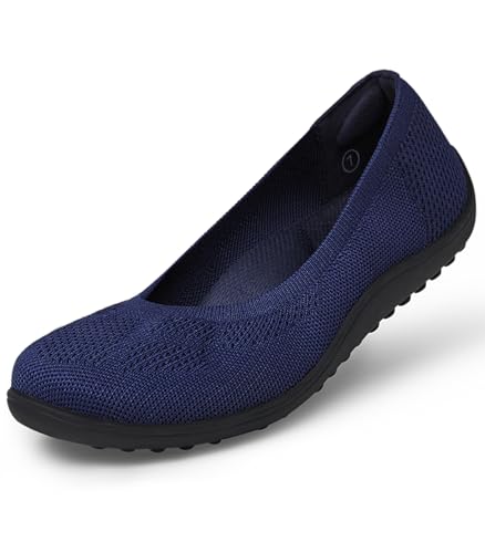 Arromic Wide Toe Box Ballet Flats Shoes for Women Black Slip on Knit ...