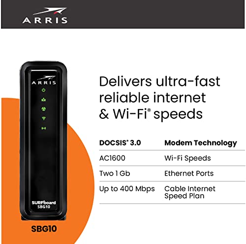 ARRIS SURFboard SBG10 DOCSIS 3.0 16 x 4 Gigabit Cable Modem & AC1600 Wi ...