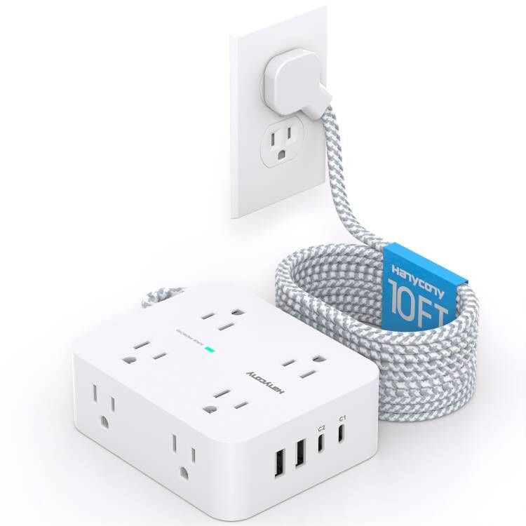 Mua 10 Ft Extension Cord with Multiple Outlets, Flat Plug Power Strip ...