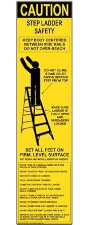 Step Ladder Safety Label Decal, 8x2 in. Vinyl for Industrial Notices by ...