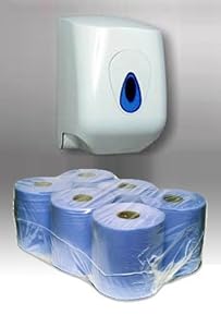 Pack of 6 Centrefeed Blue Paper Rolls & Dispenser Unit: Amazon.co.uk ...