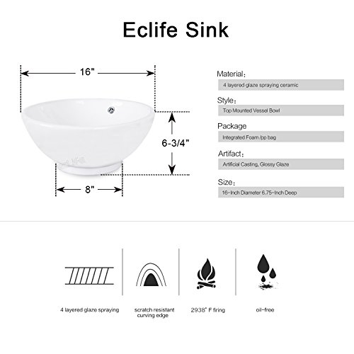 eclife 24'' Modern Bathroom Vanity and Sink Combo Stand Cabinet and White Round Ceramic Vessel ...
