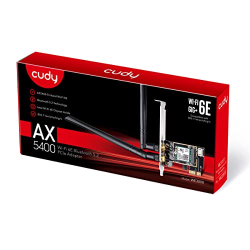 Cudy New AX5400 Wireless WiFi 6E PCIe Card For PC, Bluetooth 5.2, AX210, 5400Mbps WiFi 6E Speed ...