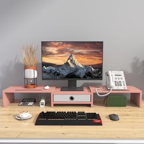 WESTREE Dual Monitor Stand Riser With Drawer, 3 Shelf Computer Monitor ...
