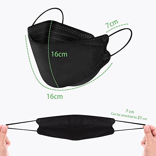 CYCN 55Pcs Black KF94 Face Mask for Adult, 4-Ply Protective 3D Fish ...