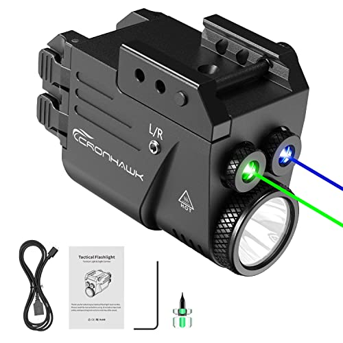 CRONHAWK 500 Lumen Blue Green Laser Light for Pistol, Rechargeable Rail ...