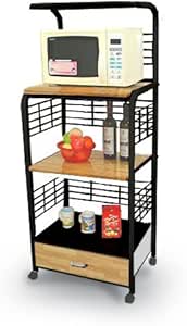 Amazon.com: Black Kitchen Microwave Cart with Power Strip : Home & Kitchen