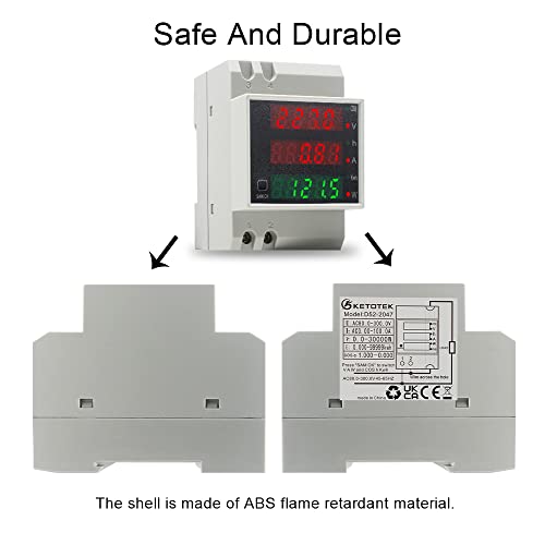 KETOTEK Single Phase Energy Meter, DIN Rail Power Meter KWH Meter AC 80-300V 100A, Kilowatt Hour ...