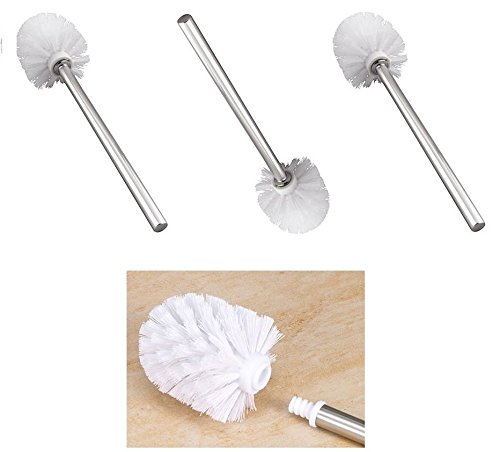 Set of 3 Toilet Brushes Stainless Steel White Loo Brush Lavatory Brush ...