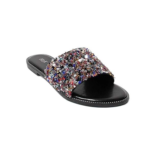H2K Womens Glitter Bling Fancy Slide Flat Low Wedge Sparkle Sandals ...